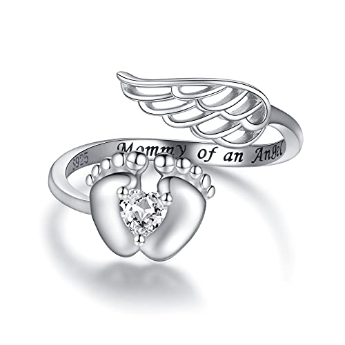 APOTIE Sterling Silver Miscarriage Ring Mother - Loss of Pregnancy Rings Infant Loss Jewelry Memorial Losing Child Gifts for Women Mom (04-April-Diamond Color)