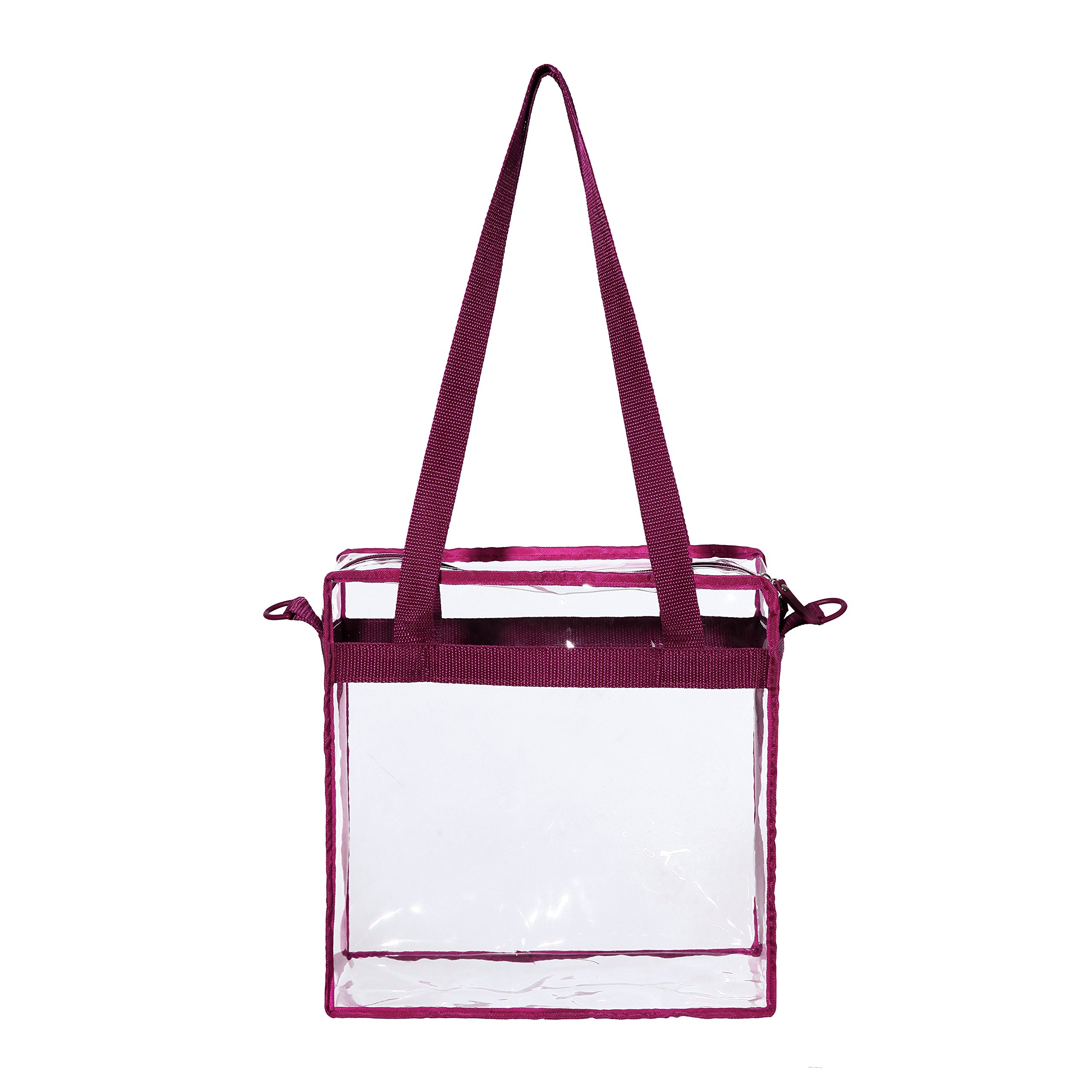 BAGAIL Clear bags Stadium Approved Clear Tote Bag with Zipper Closure Crossbody Messenger Shoulder Bag with Adjustable Strap(12 Inch X 12 Inch X 6 Inch,Burgundy)
