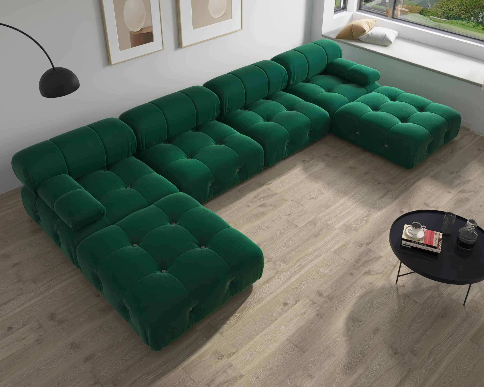 BOKIFOL Sectional Sofa, Modular Sectional Couch with Ottomans- U Shaped Couch for Living Room, 6 Seater Sofa Sets,138"(Green)