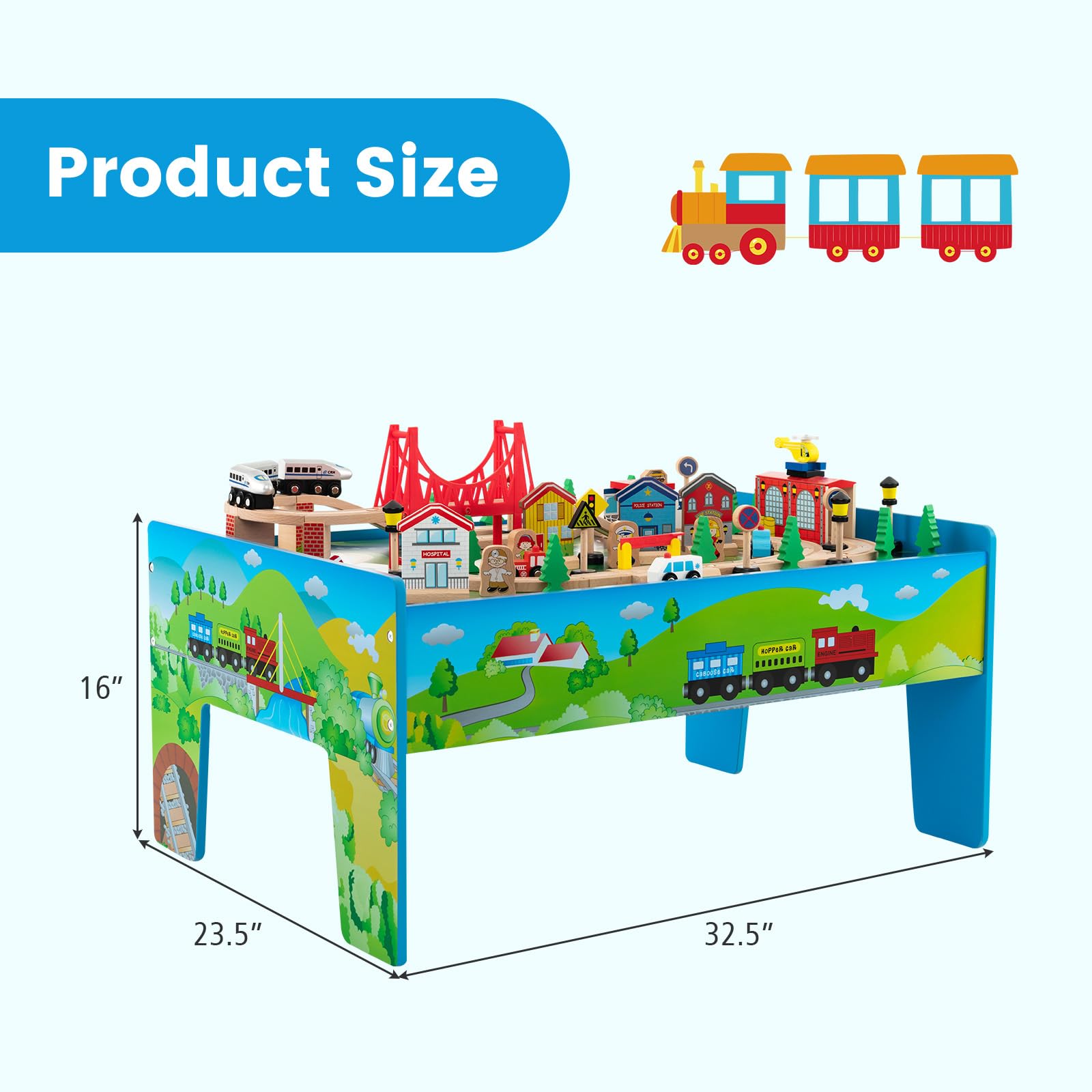 Costzon Train Table with 100 Multicolor Pieces, Wooden Kids Activity Table with Large Rolling Storage Drawer, Tracks, Cars, DIY Design, Train Set Table for Toddlers 3+, Gift for Boys Girls
