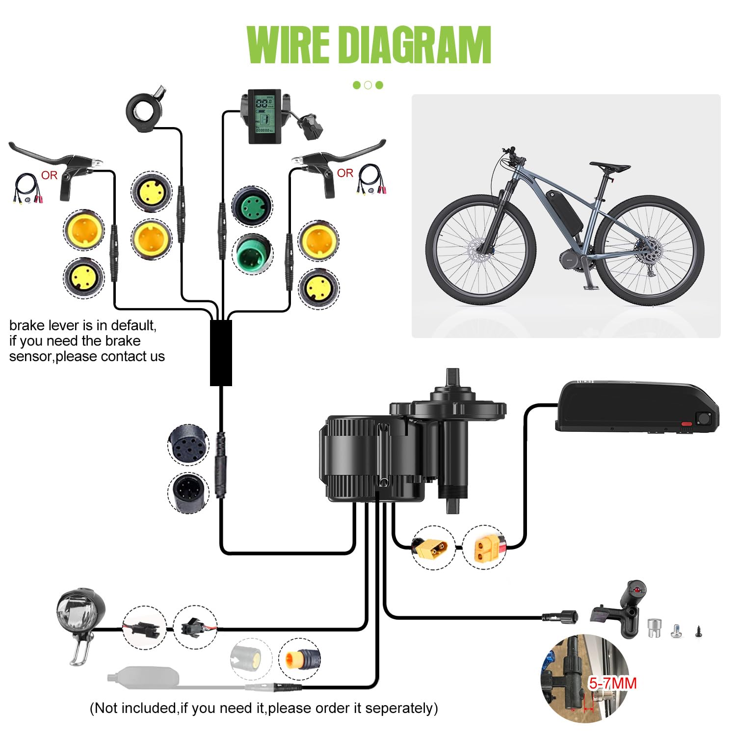 BAFANG BBS02B 48V 750W Mid Drive Kit with Battery Optional 8fun eBike Conversion Kit with LCD Display (C18 Display, Motor kit+42T Chainring+Shark Battery 52V 14Ah)
