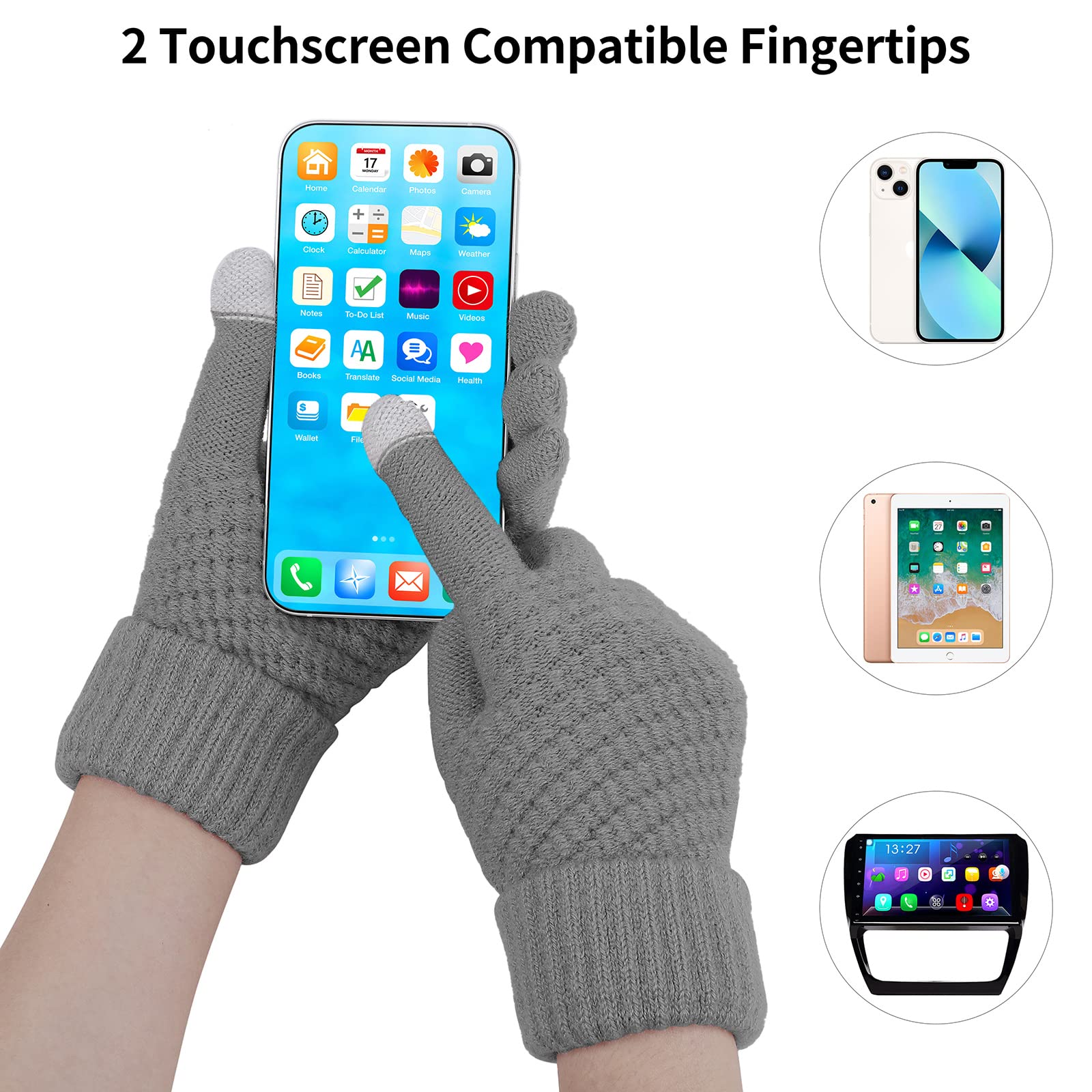 Apoway 5 in 1 Winter Set Include Knitted Pom Pom Beanie Hat Scarf Gloves Facemask and Earmuffs for Women Men