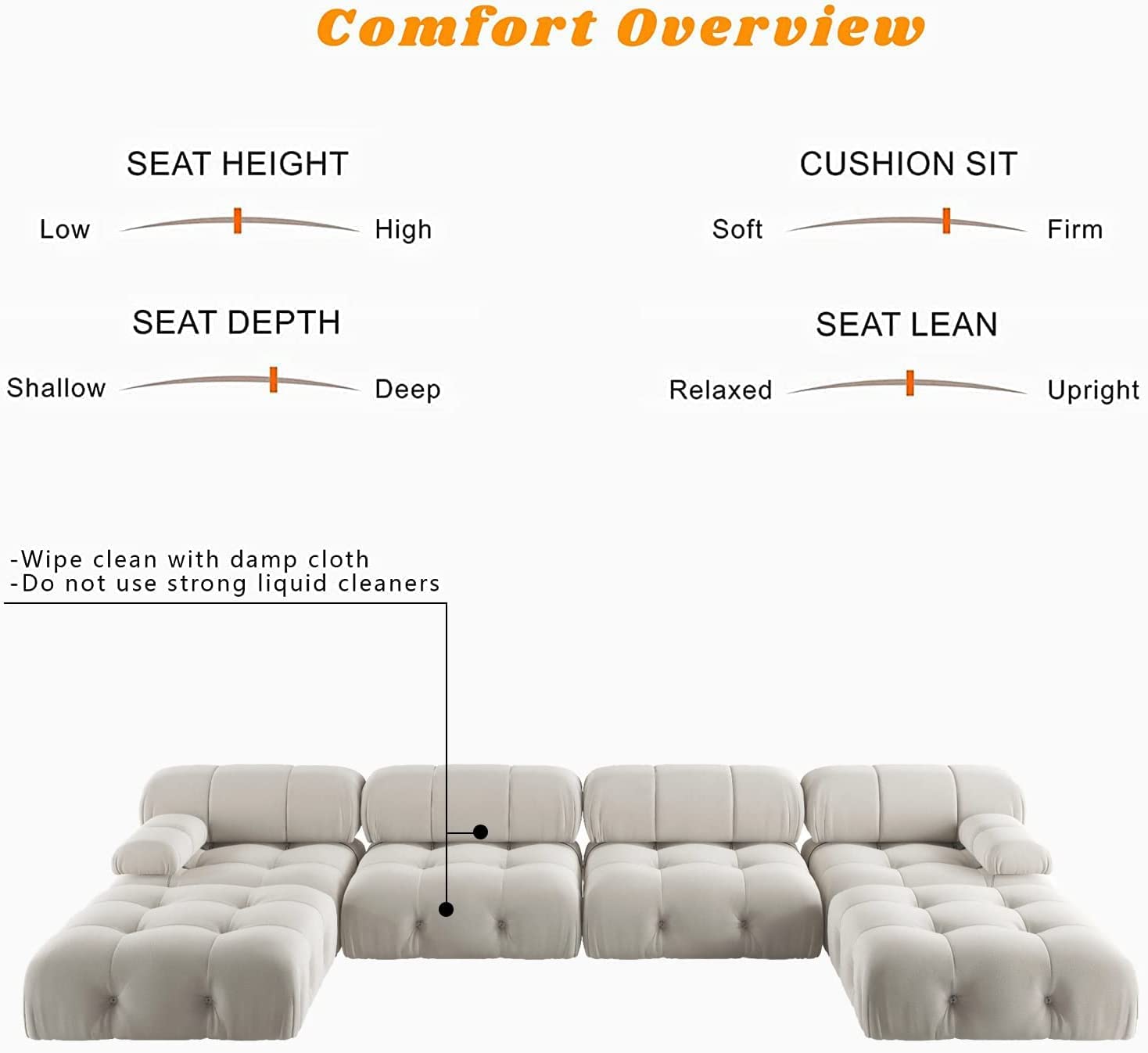 BOKIFOL Sectional Sofa, Modular Sectional Couch with Ottomans- U Shaped Couch for Living Room, 6 Seater Sofa Sets,138"(Beige)