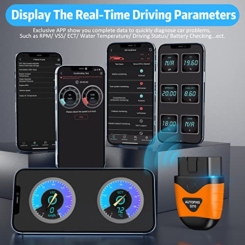 AUTOPHIX OBD2 Scanner Bluetooth Enhanced Universal Auto Car Code Reader for iPhone iPad & Android Diagnostic Scanner Tool for All OBDII Car After 1990[New Version], Orange (3210)