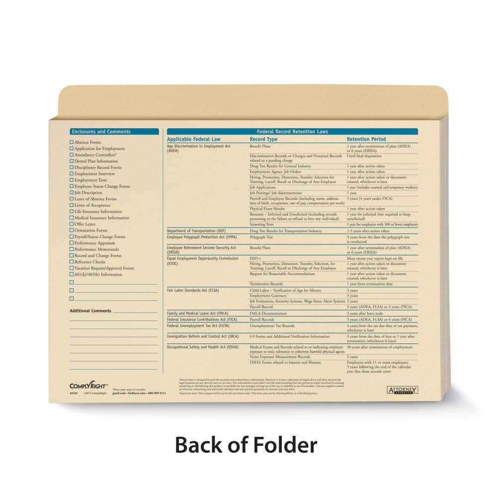 ComplyRight Employee Records Organizer Expandable | 12" x 9-1/2" x 1-1/4" | Recordkeeping Folders | 25 Pack
