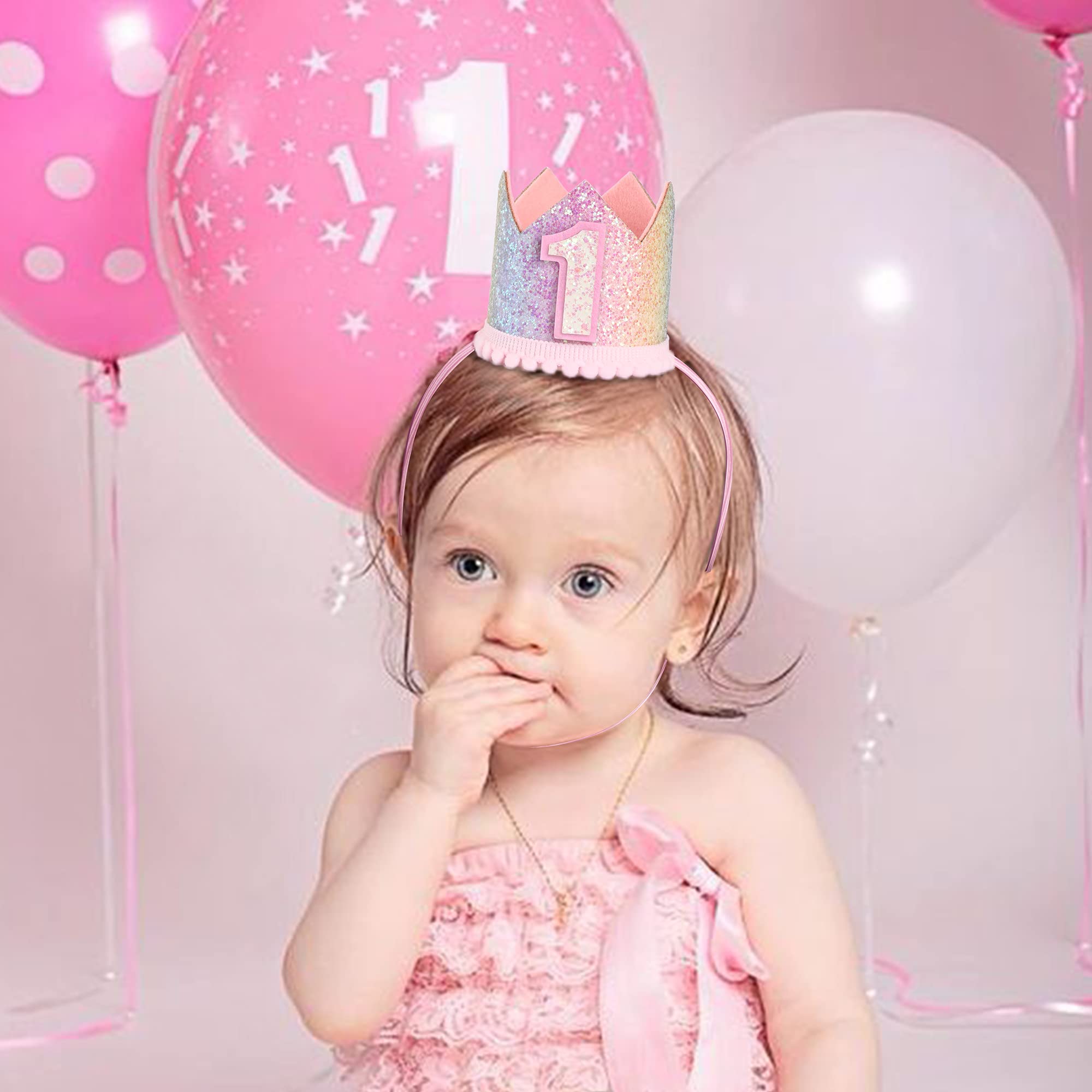 BoKin Rainbow Gradient 1st Birthday Crown, Baby's First Birthday Photo Props and Party Decorations for Girls