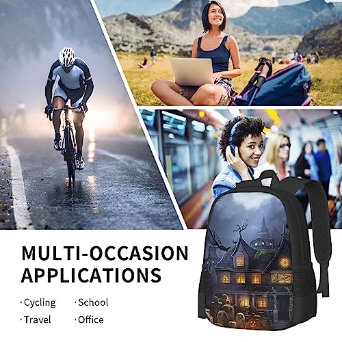 BAFAFA Halloween haunted house Printed Large Backpack Travel Bag Business Work Daypack Laptop Backpacks