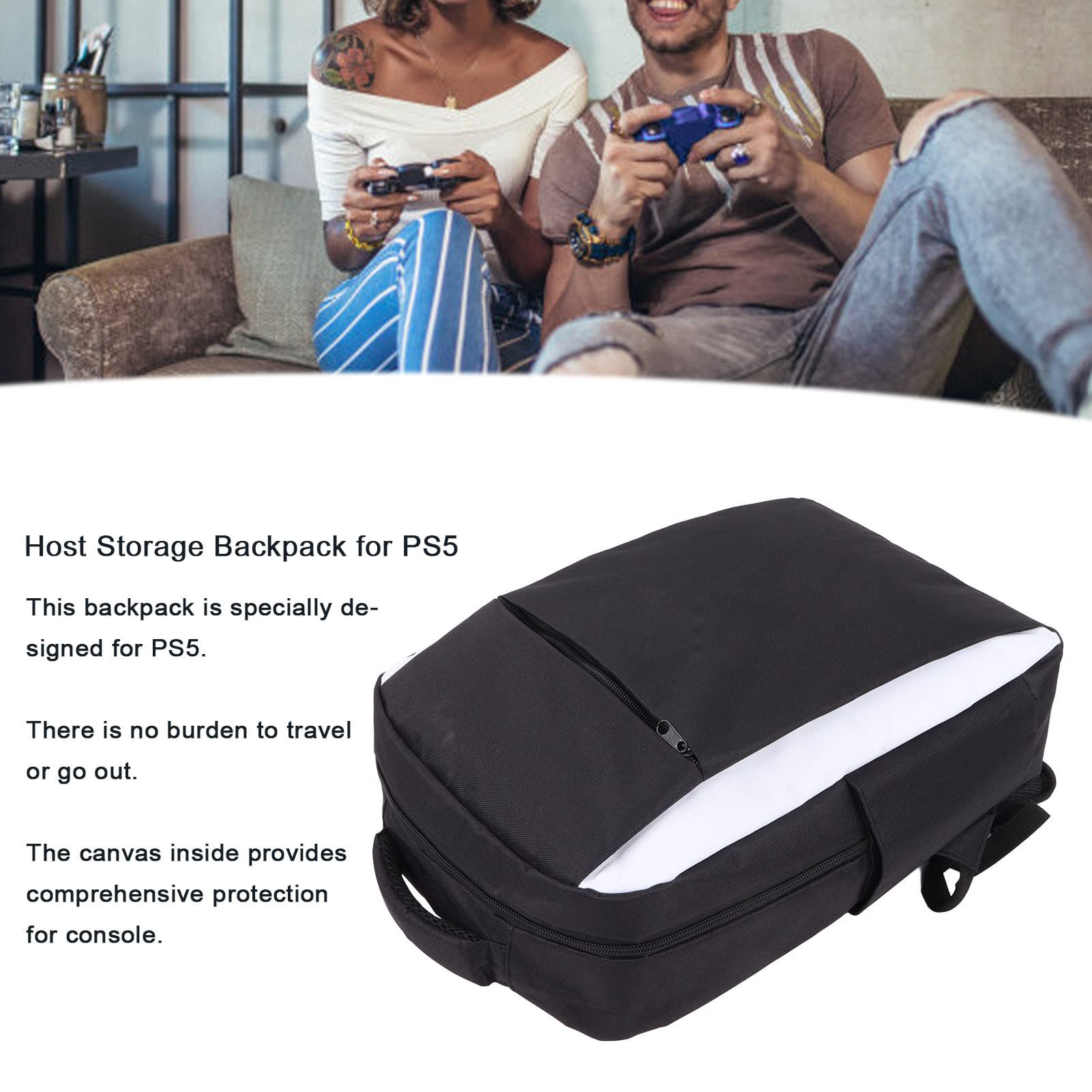 Game Console Backpack, Multifunction Storage Shockproof Carrying Case, Large Capacity Waterproof Nylon Fabric Travel Backpack for PS5