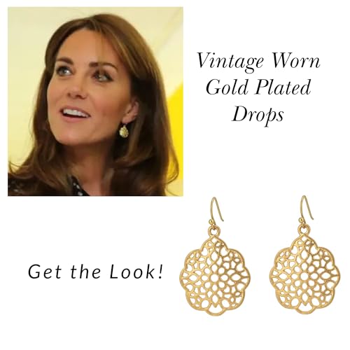 ALLISON ROSE ATELIER – Boho Dangle Earrings – Worn Gold Plating with Medallion Filigree Design. Lightweight Bohemian Drop Earrings for Women.