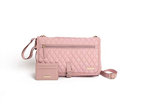 AMILLIARDI Stylish Diaper Changing Pad Portable with Credit Card Holder, Changing Mat, Removable Pad for Baby, Infant, Newborn, Travel, Hook-on Shoulder Strap, 3 Zipped Pockets (Light Pink)