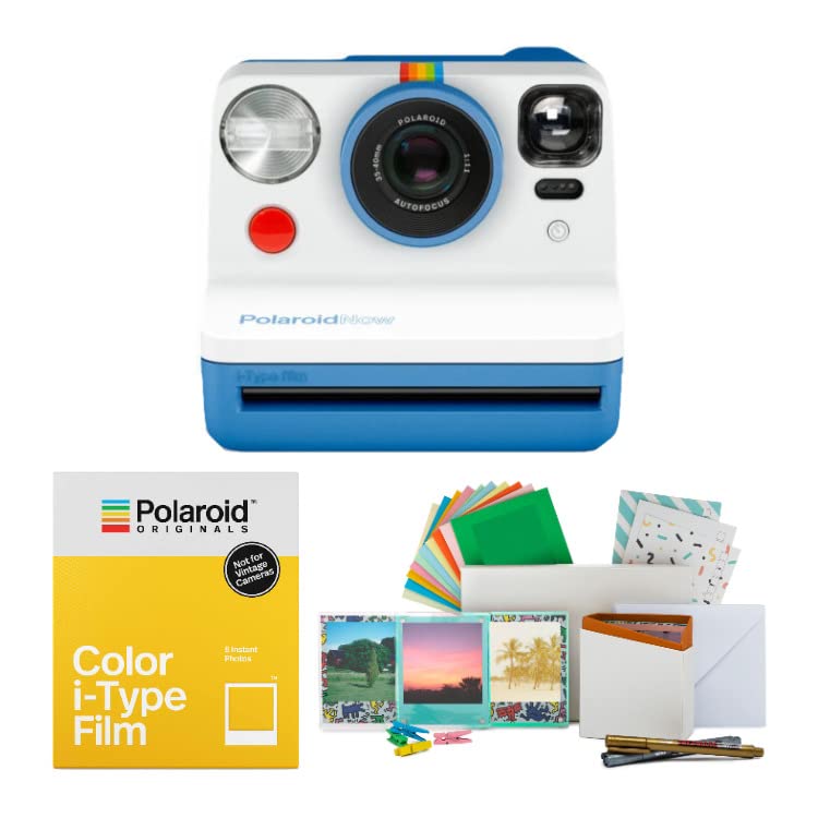 Polaroid Originals Now i-Type Instant Film Camera (Black and White) Bundle with Color Instant Film for i-Type Cameras and Reusable Vintage Accessory Bundle (3 Items)
