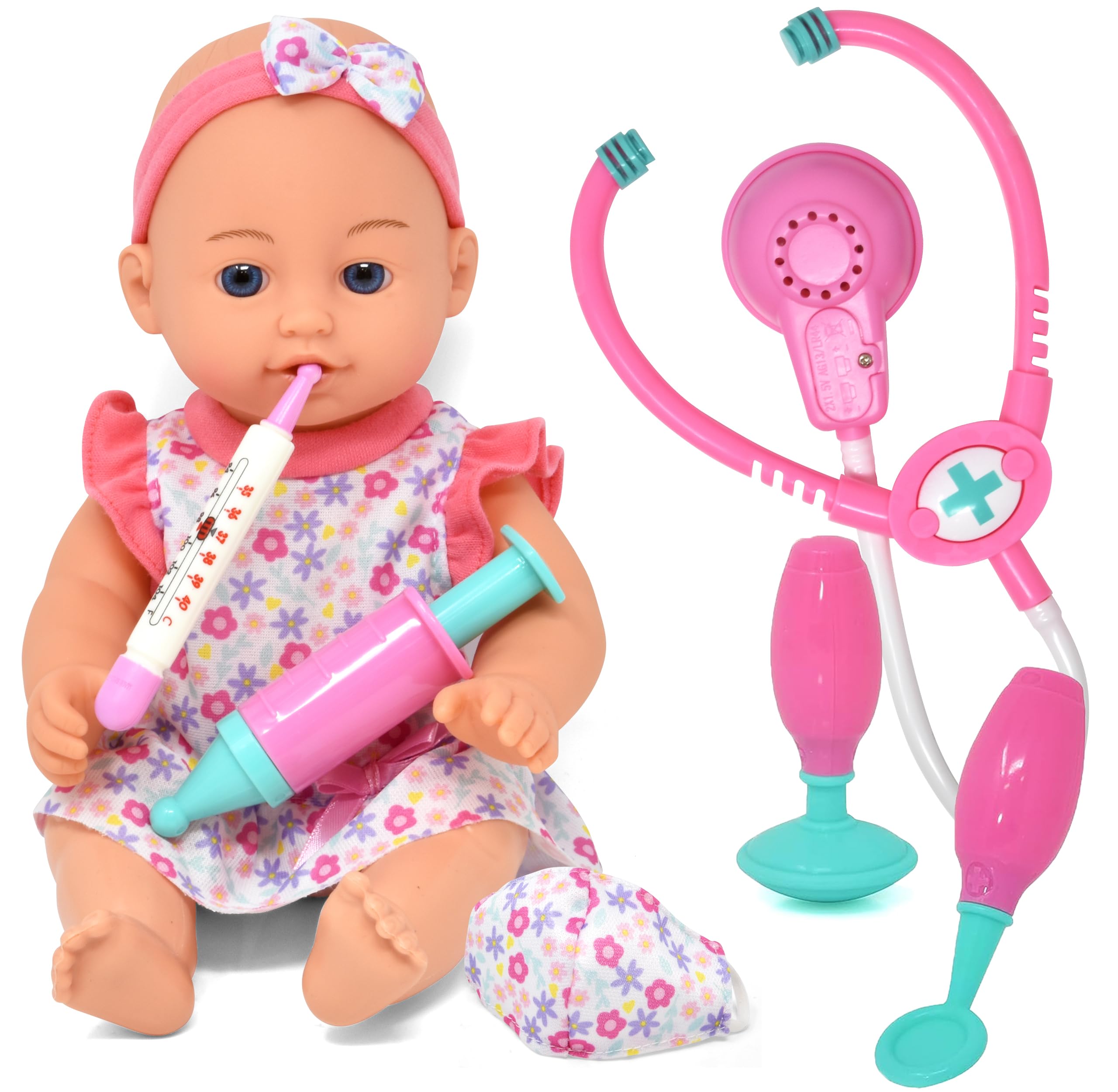 Dolls To Play Interactive Baby Doll Doctor Kit Pretend Play Medical Set Toy for Kids with 12 Inch Baby Doll, Talking Stethoscope, Dr. Checkup Complete Role Play Accessories Medical Playset for Kids