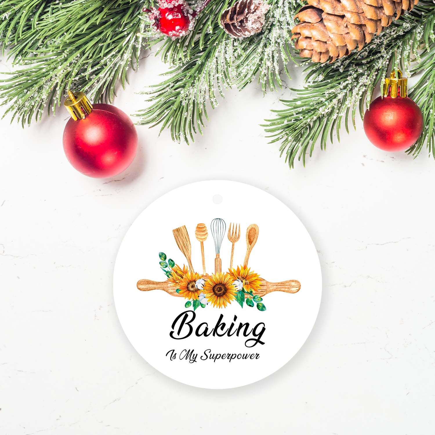 Baker Christmas Ornaments for Cooker,Chef,Mom,Xmas Tree Hanging Ornaments Ceramic Keepsake,Baking Set