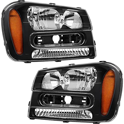 AUTOSAVER88 Headlights Assembly Compatible with 2002-2009 Trailblazer W/Full Width Grille Amber Reflector(Except Compatible with 2006-2009 LT models)