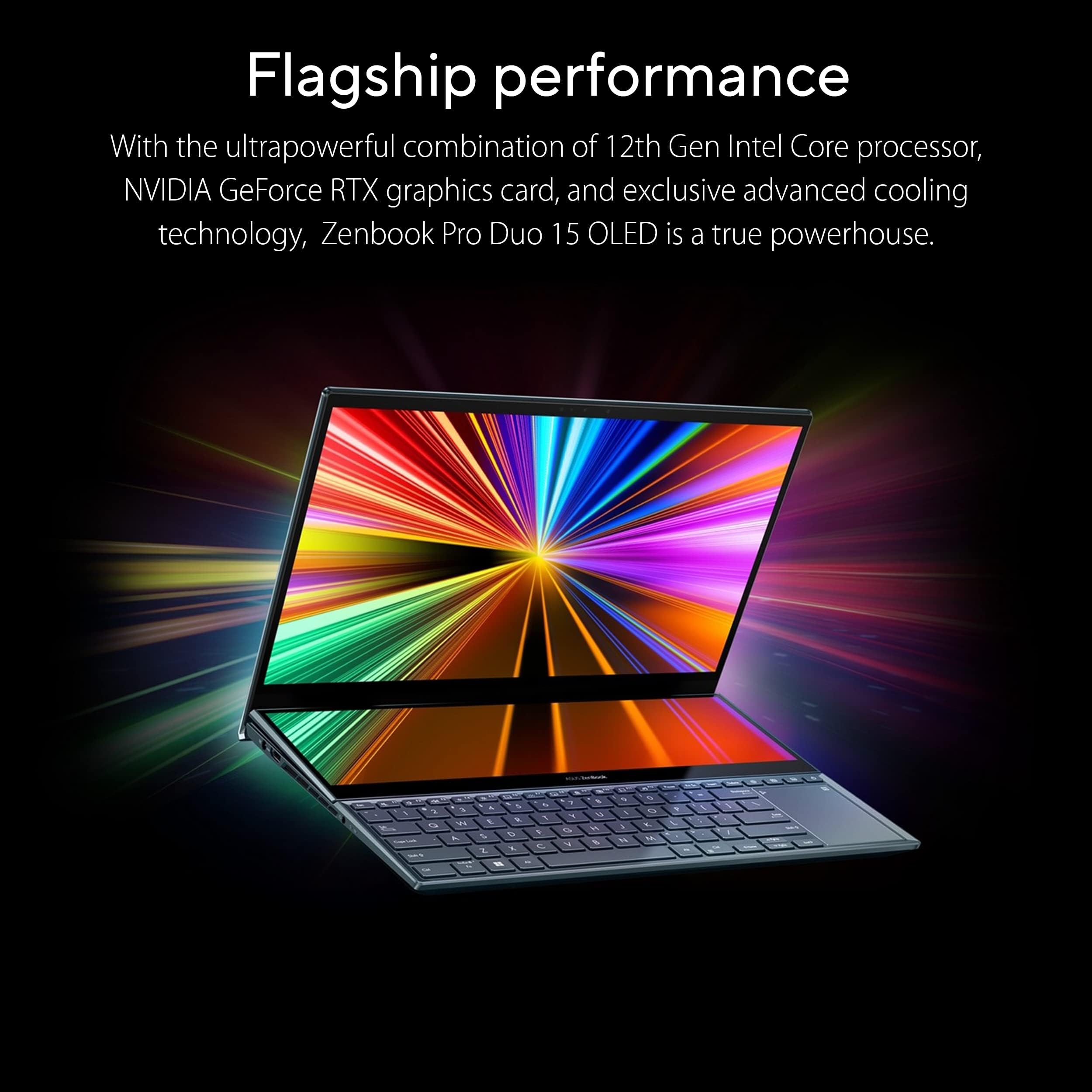 ASUS 2023 Newest ZenBook Pro Duo 15 Laptop, 15.6β OLED 4K Touchscreen, Intel Core i7-12700H (14 core), NVIDIA GeForce RTX 3060, 16GB RAM, 1TB SSD, ScreenPad Plus, Windows 11 Home, Celestial Blue