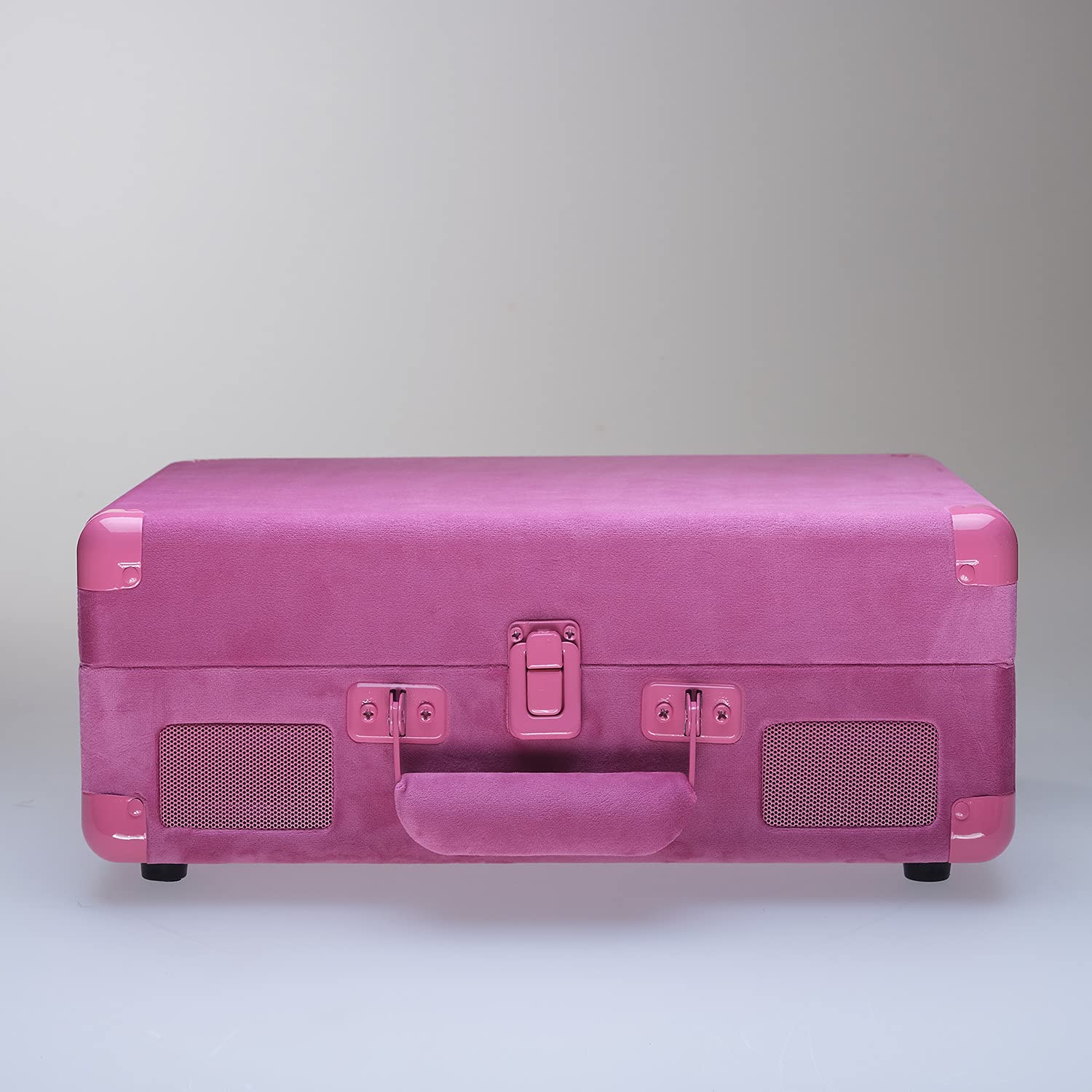 Arkrocket Curiosity Bluetooth Turntable Retro Suitcase 3-Speed Record Player with Built-in Speakers (Hot Pink Velvet)
