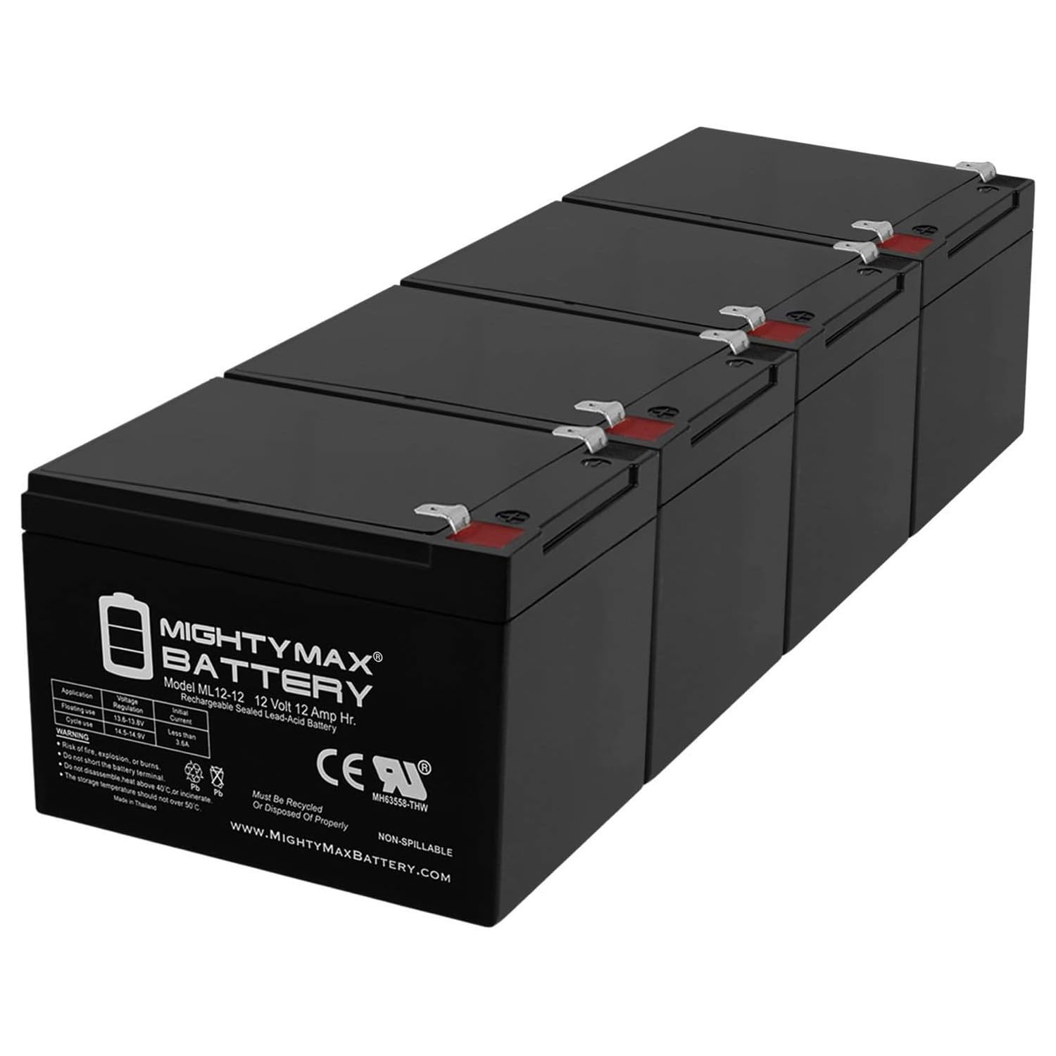 Mighty Max Battery ML12-12 - 12 Volt 12 AH SLA Battery F2 Terminal - Pack of 4
