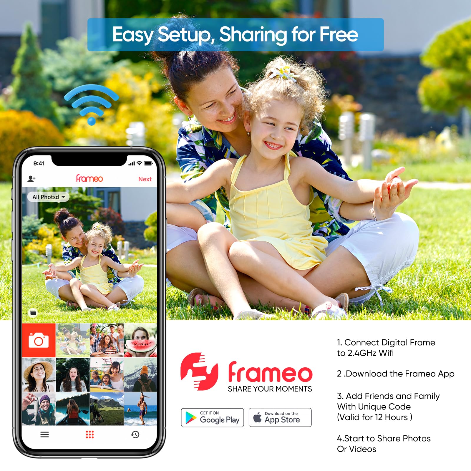 ARZOPA Frameo Digital Picture Frame 10.1 Inch Smart WiFi Digital Photo Frame 32GB with 1280x800 IPS Touch Screen, Auto-Rotate and Slideshow, Easy Setup to Share Photos Or Videos from Anywhere Anytime