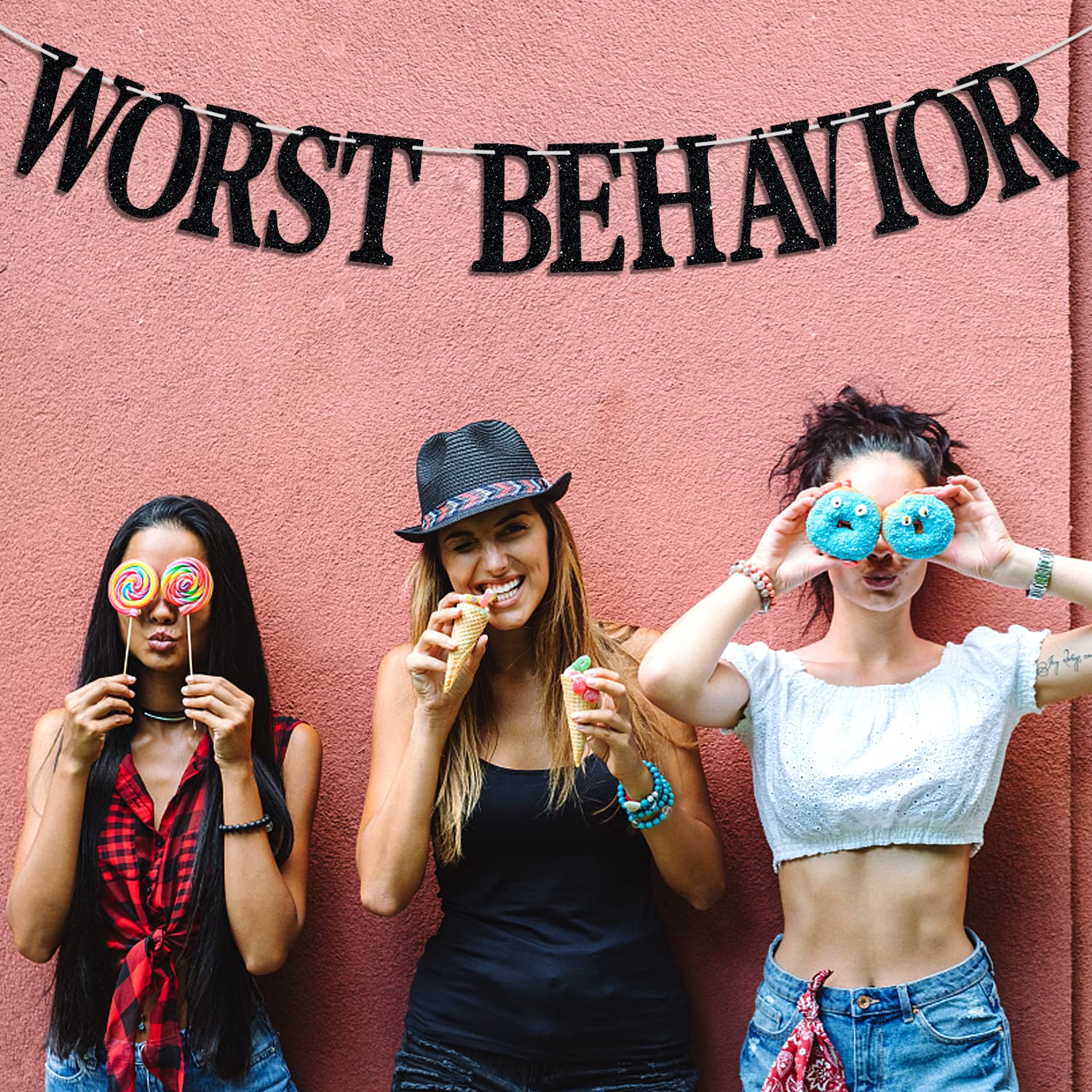 Black Glitter Worst Behavior Banner, Drake Party Decor, Baby Shower/Bridal Shower/Wedding/Birthday Party Decoration Supplies, Photo Backdrop