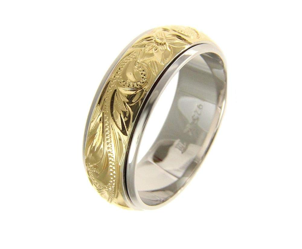 Arthur's Jewelry 925 sterling silver Hawaiian plumeria scroll yellow gold plated 2 tone spin ring size 9