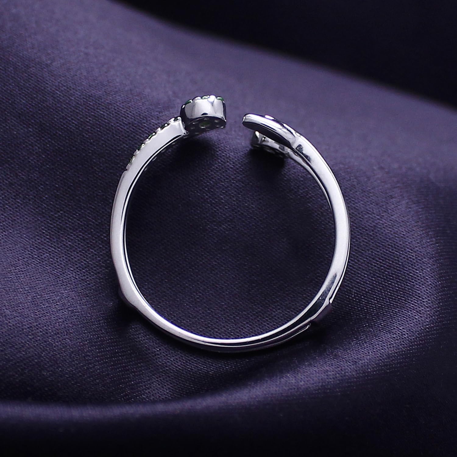 AFFY Round Cut Simulated Emerald Leaf Guard Enhancer Ring in 14k White Gold Over Sterling Silver Ring Size-12