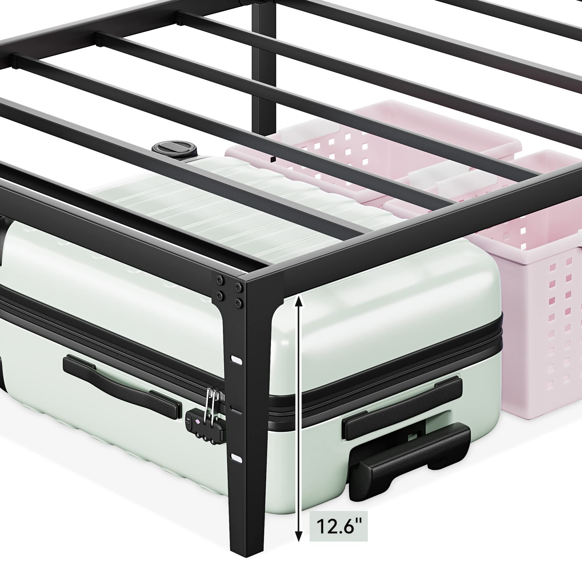 Alkmaar 14 Inch Twin Size Black Bed Frame, Metal Platform Mattress Foundation, Metal Slat Support, No Box Spring Needed, Noise Free (Twin)