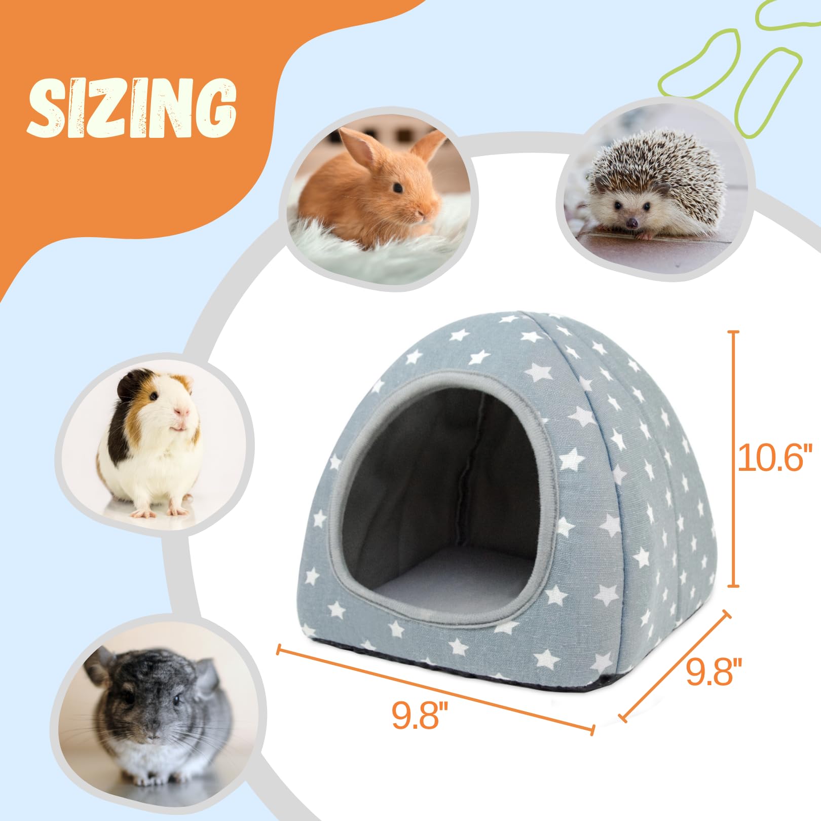 TiereCare 2 Pack Guinea Pig Hideout Bed Washable Guinea Pig Cage Accessories Cozy House Habitat Hide-Out for Chinchilla Hedgehog Small Animal Supplies