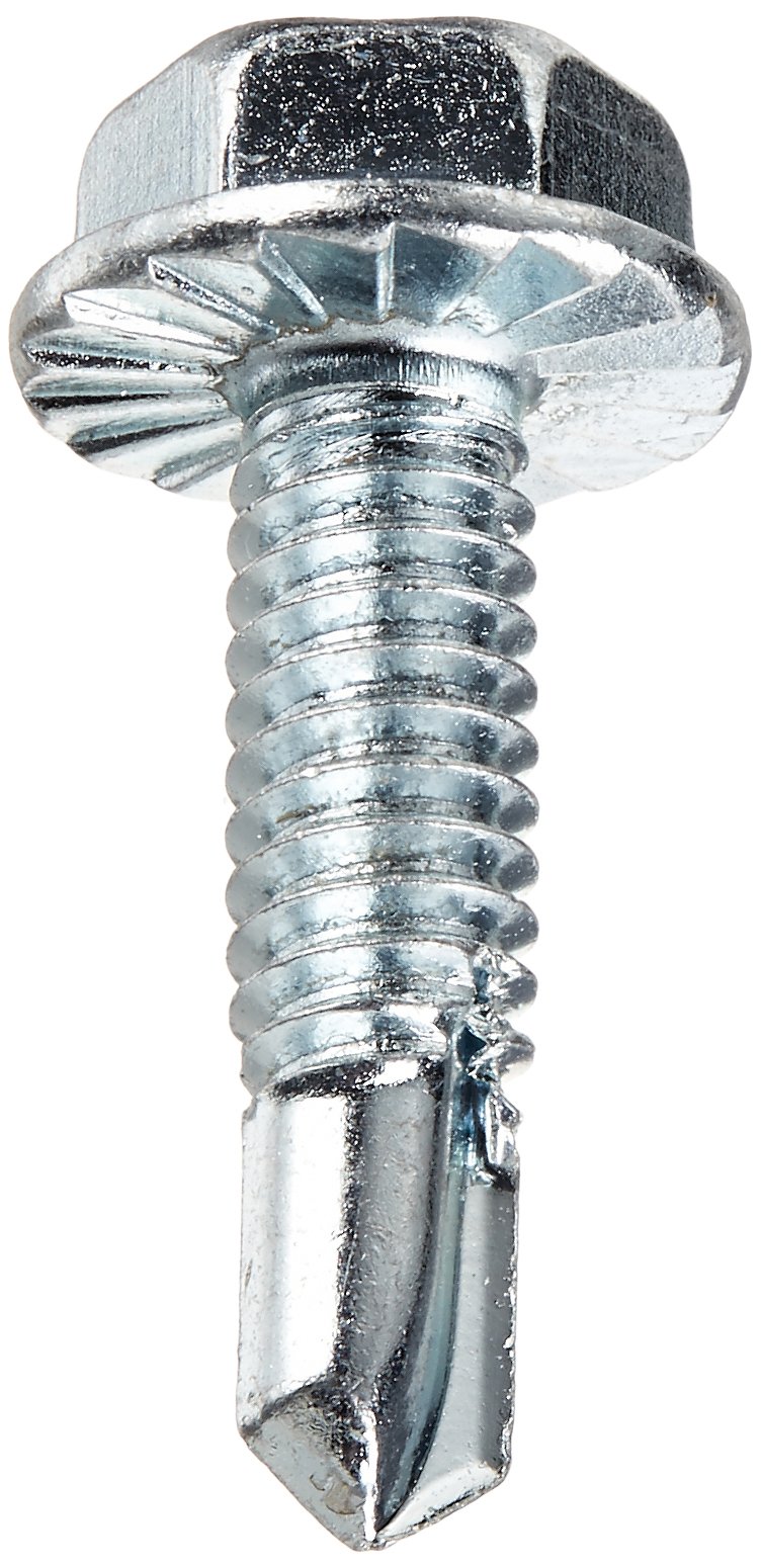 Small Parts 141607KWSMS Steel Self-Drilling Screw, Zinc Plated Finish, Serrated Hex Washer Head, Hex Drive, #2 Drill Point, 1/4"-20 Thread Size, 1" Length (Pack of 50)