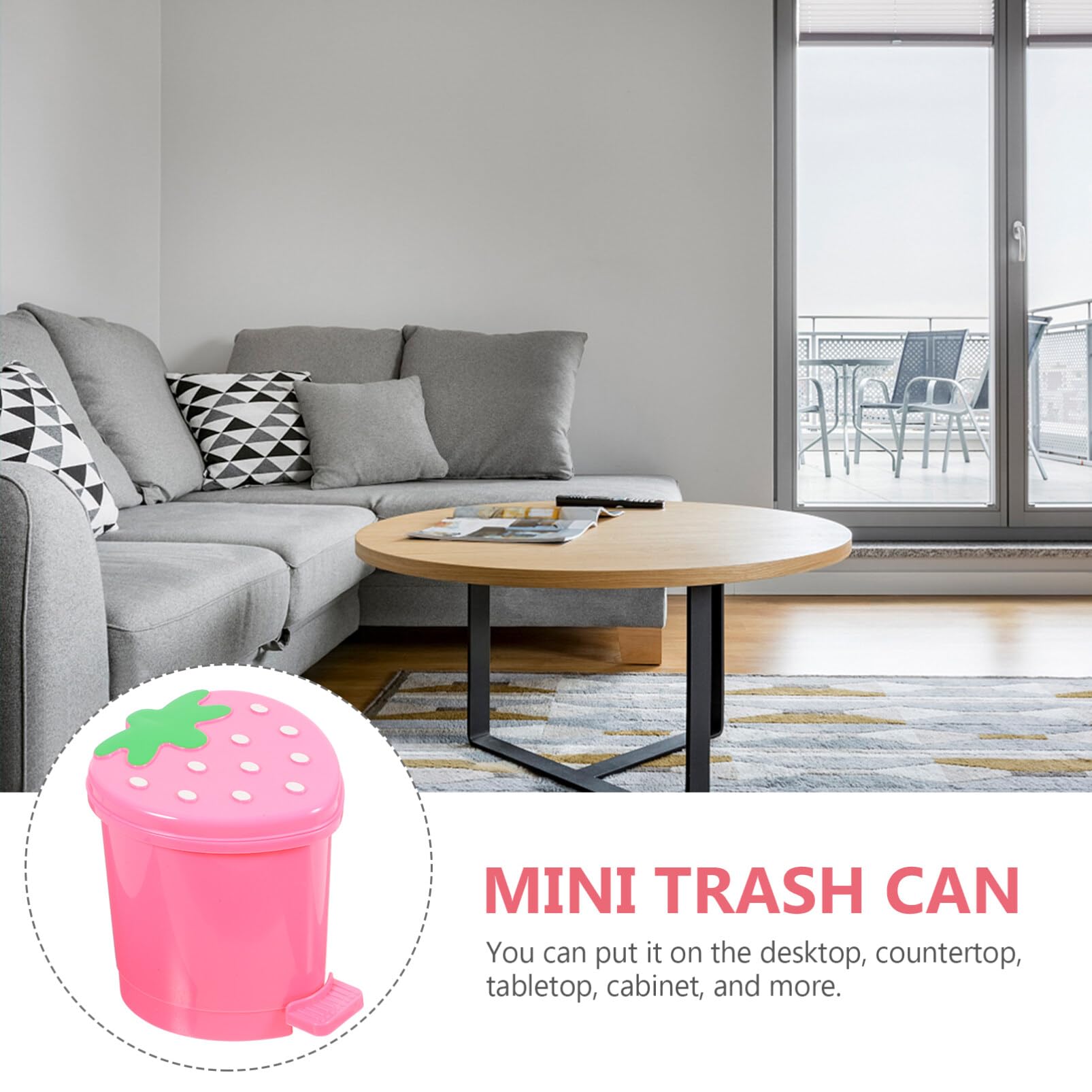 Garneck Strawberry Trash Can, Mini Strawberry Trash Bin Cute Pink Trash Can Kawaii Garbage Can Plastic Garbage Container with Lid Bathroom Bedroom Decor