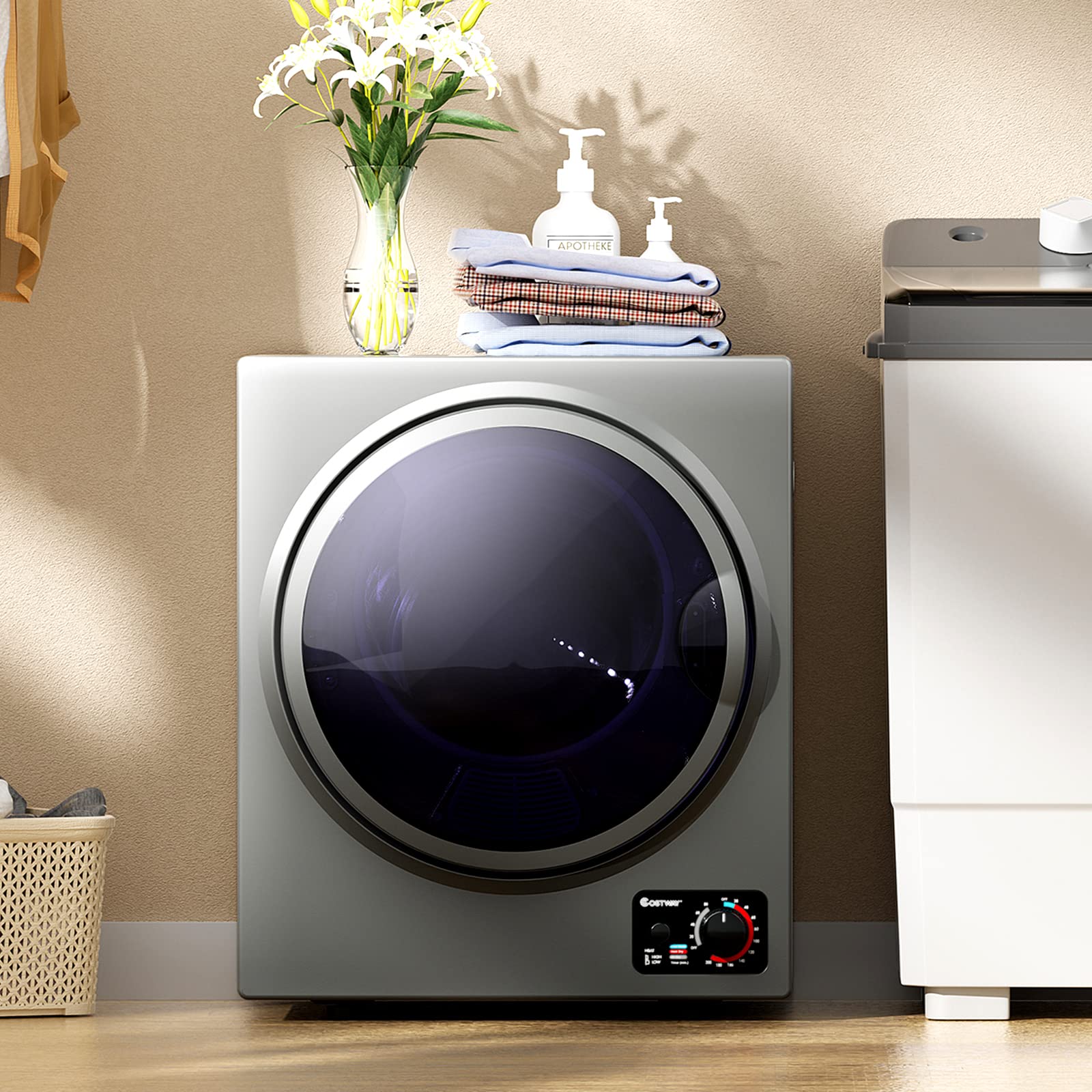 ARLIME Compact Laundry Dryer, Portable Clothes Dryers W/4 Automatic Drying Mode, Small Electric Laundry Dryer W/Stainless Steel Drum & Control Panel For Apartments, Dorm 110V 900W, Grey