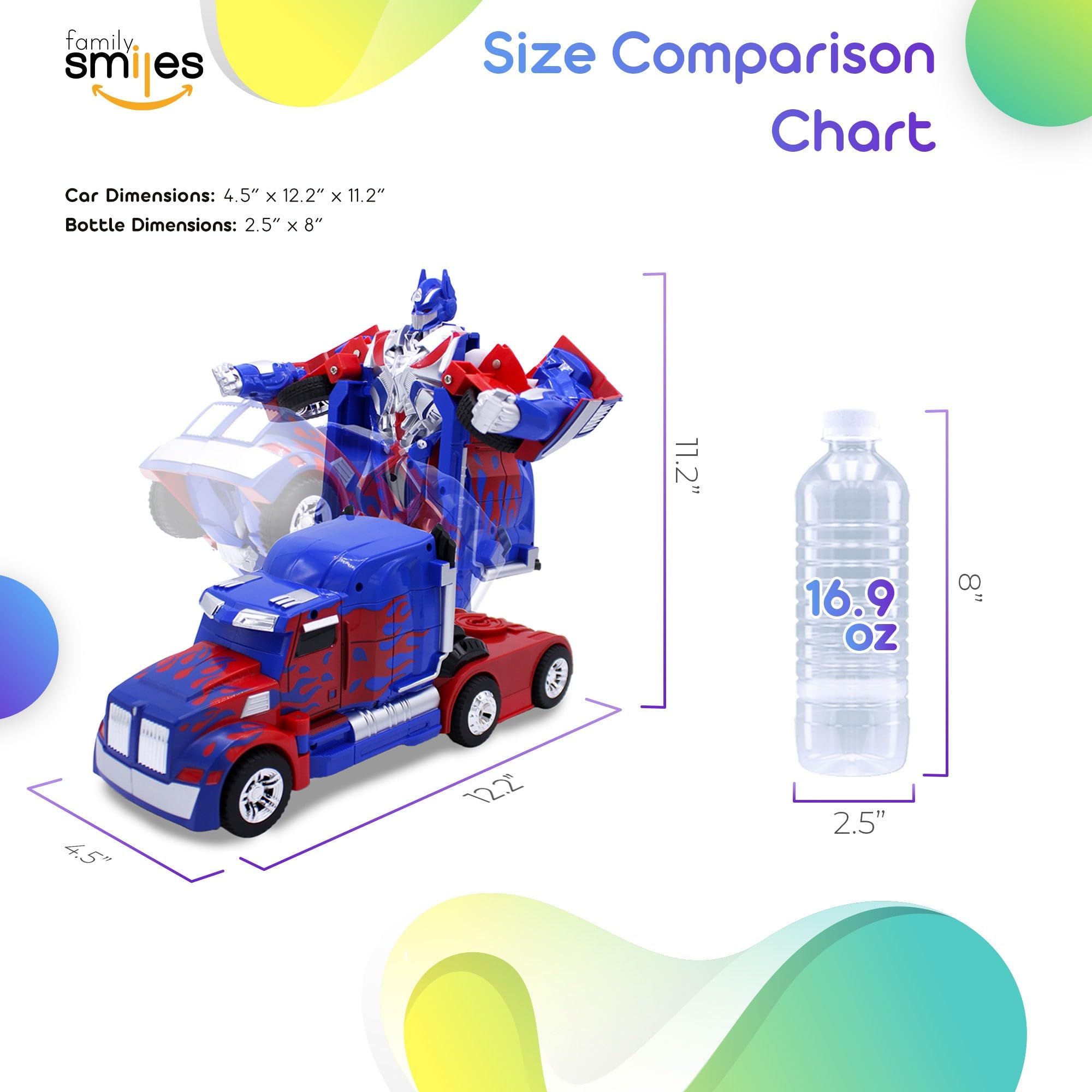 Family Smiles Kids Transforming Robot RC Truck Toys for Boys 8-13 Remote Control Car Gift Blue