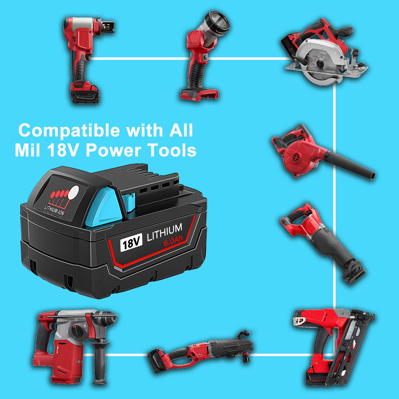 Amsbat 【Upgraded to 6000mAh 18V Battery Replacement for Milwaukee Compatible with Milwaukee Lithium Battery Compatible with Milwaukee 18V Batteries 48-11-1850 48-11-1862 48-11-1840(1 Pack)