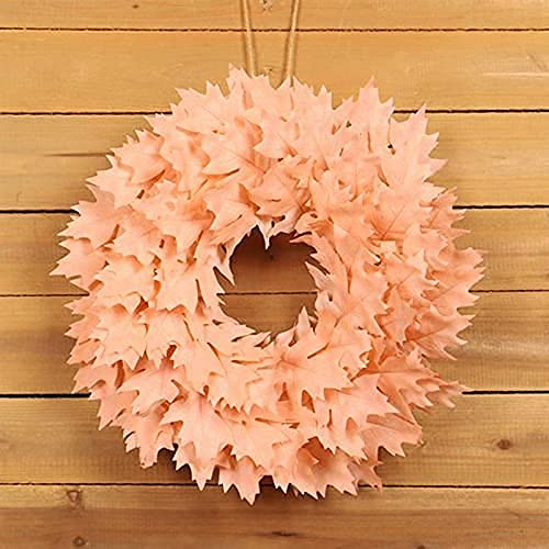 Artificial Christmas Garland 40cm Christmas Door Wreath Decorations Artificial Bodhi Leaf Hanging Garland Pink Maple Leaf Wreath Ring for Wall Window Christmas Home Deco