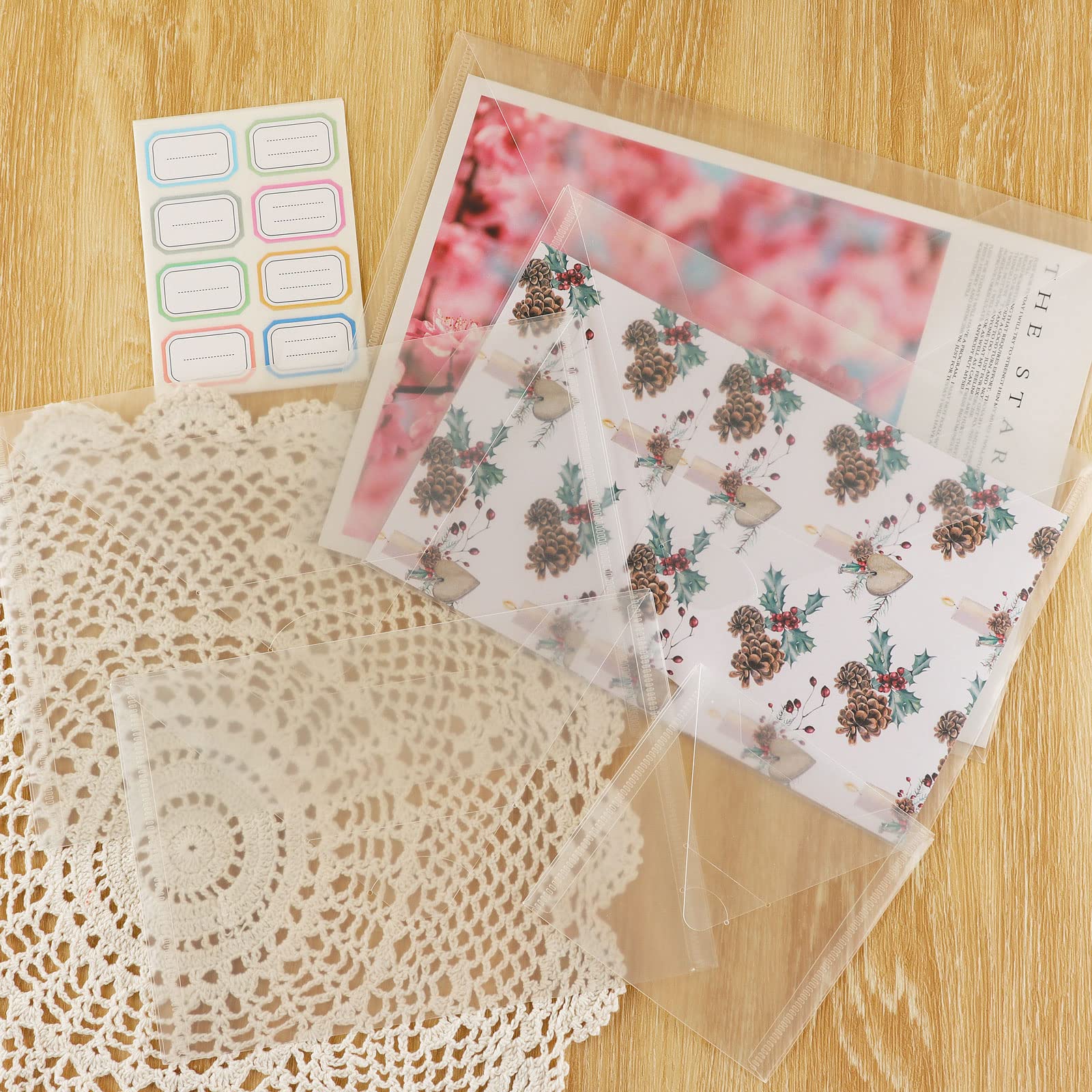Briartw 10 PACK Storage Bag,Resealable Plastic Envelopes Pockets for Cutting Dies Stencil Crafts Organizer Holder,7x10"Clear Storage Envelopes for Clear Stamp,Die Cuts,scrapbook Paper