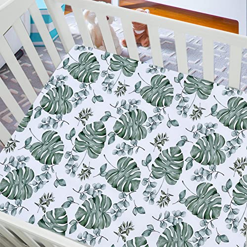 AMROSE 4 Pack Heavenly Soft Crib Sheets for Baby Girls Boys, 28'' X 52'' Fitted Crib Sheets for Crib and Toddler Mattress, Silk Touch Gentle Breathable Microfiber, Leaf