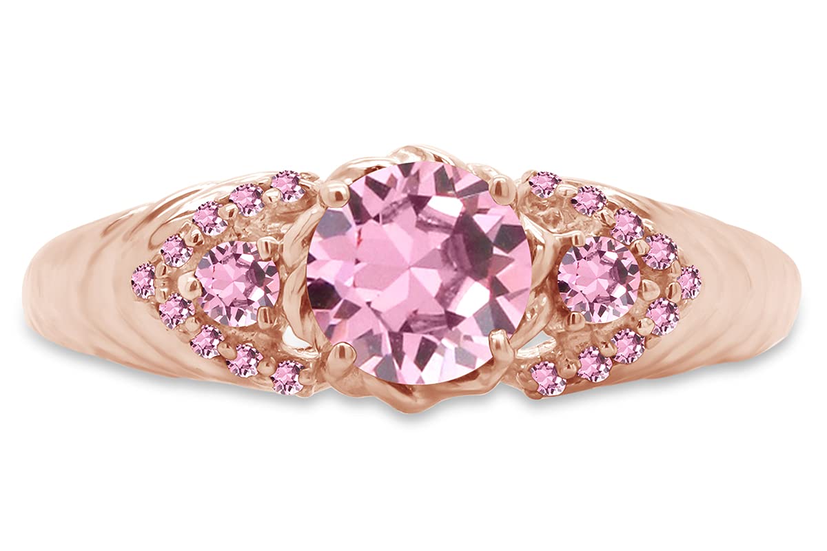 AFFY Simulated Pink Tourmaline Princess Engagement Ring in 14k Rose Gold Over Sterling Silver, Ring Size-9