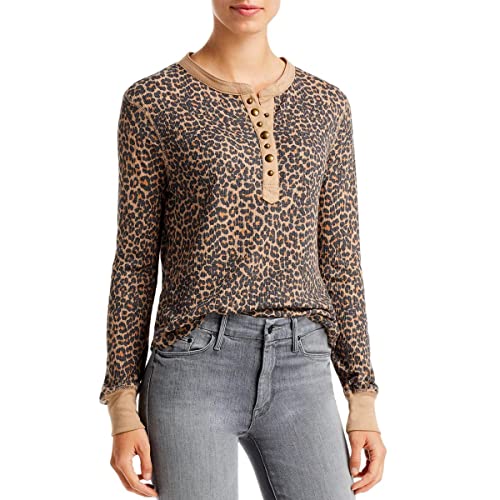 Beach Lunch Lounge Womens Tonia Thermal Camo Henley Brown L