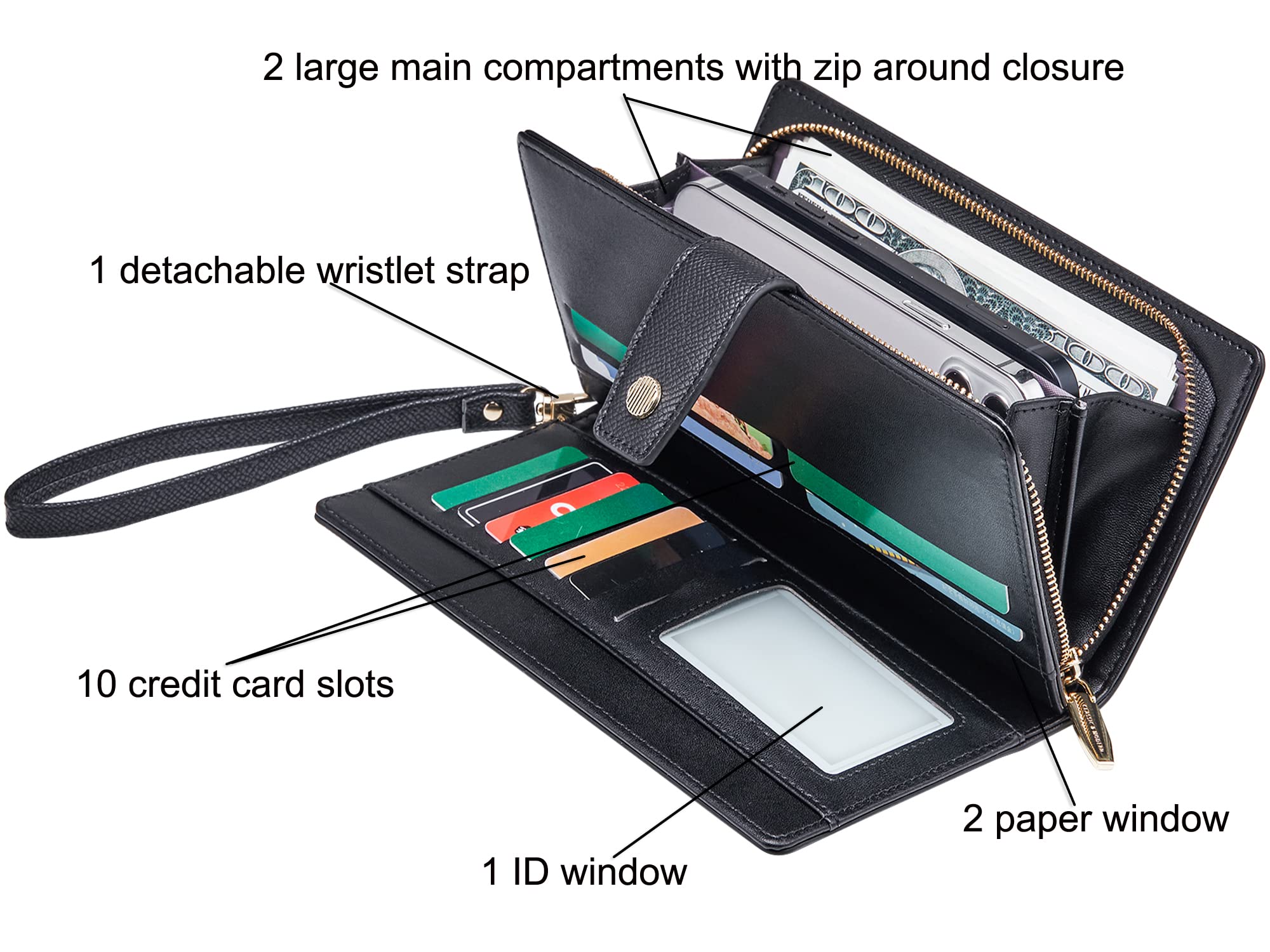 Fanaztee Women's Leather Organizer Wallets Clutch Purse with Checkbook and Cards Holder - 2 Styles