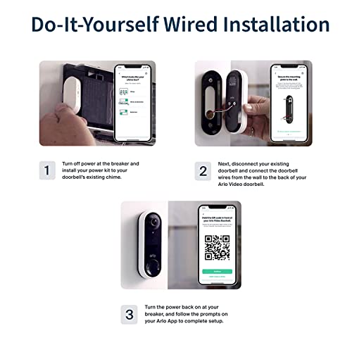 Arlo Essential Wired Video Doorbell - HD Video, 180° View, Night Vision, 2 Way Audio, Black - AVD1001B