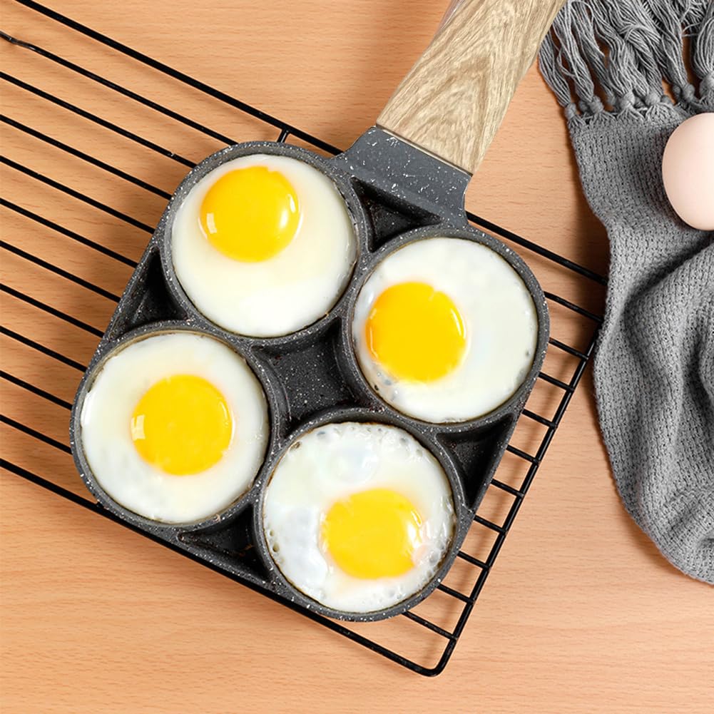 Unoschrim 4-Cup Frying Pan, Aluminium Nonstick Egg Frying Pan with Bakelite Handles, Multifunctional Breakfast Pot for Cooking Pancake, Vegetable Patties or Burger, All Stoves Compatible, Easy Clean