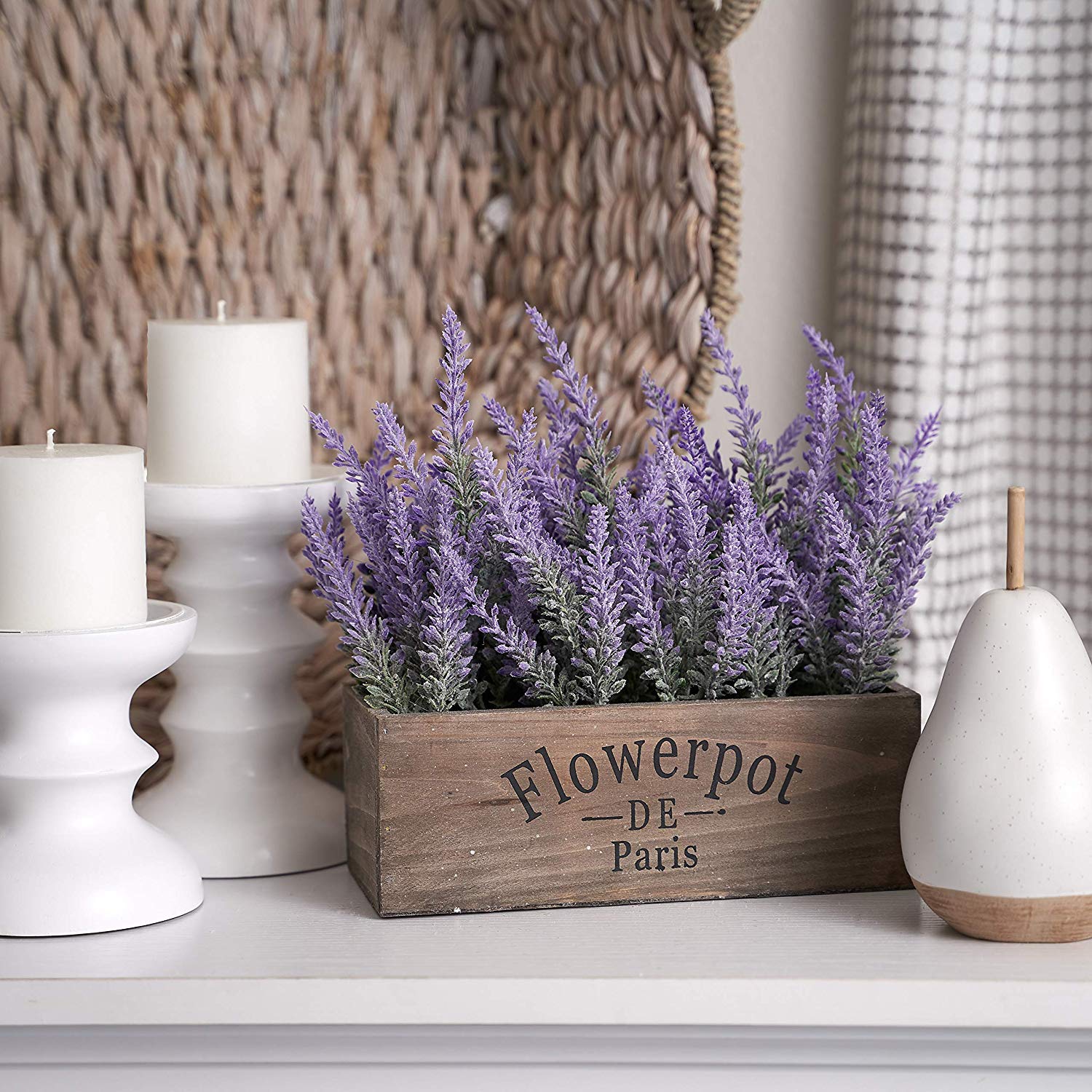 Artificial Mini Potted Flowers Plant Lavender for Home Decor Party Wedding Garden Office Patio Decoration (Wooden Pot)