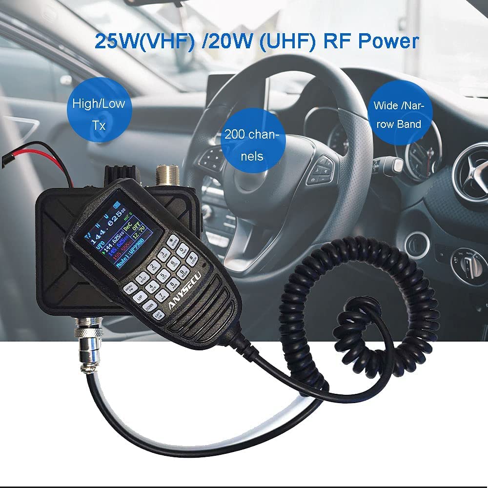 Anysecu WP-9900 Mini Mobile Radio 25W 200 Channels UHF VHF Dual Band Car Base Radio with Programming Cable