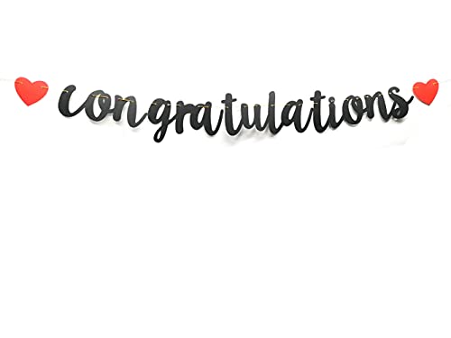 Congratulations Banner Black Letters & Red Symbol Hanging Paper Sign Decorations for Graduation, Achievement Party Celebrations, Wedding, Retirement, Bridal Shower, Shower Pre-Strung