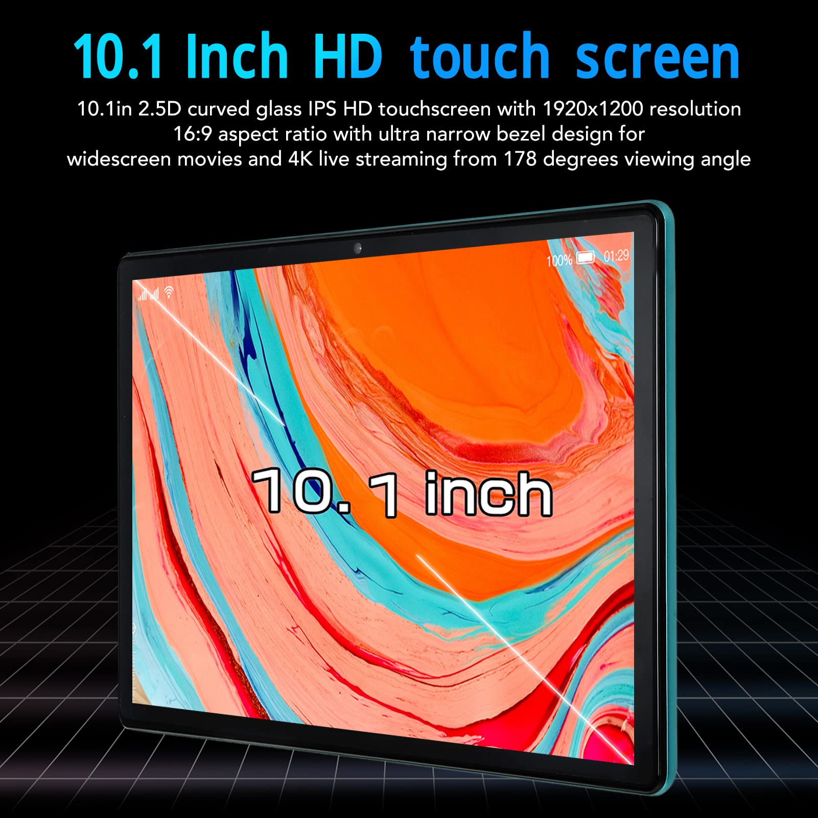 AMONIDA 10.1in Smart Phone Tablet, Support 4GLTE 100‑240V Fast Charging 8GB RAM 128GB ROM Tablet PC Dual Card Slot for Office for Studying (US Plug)