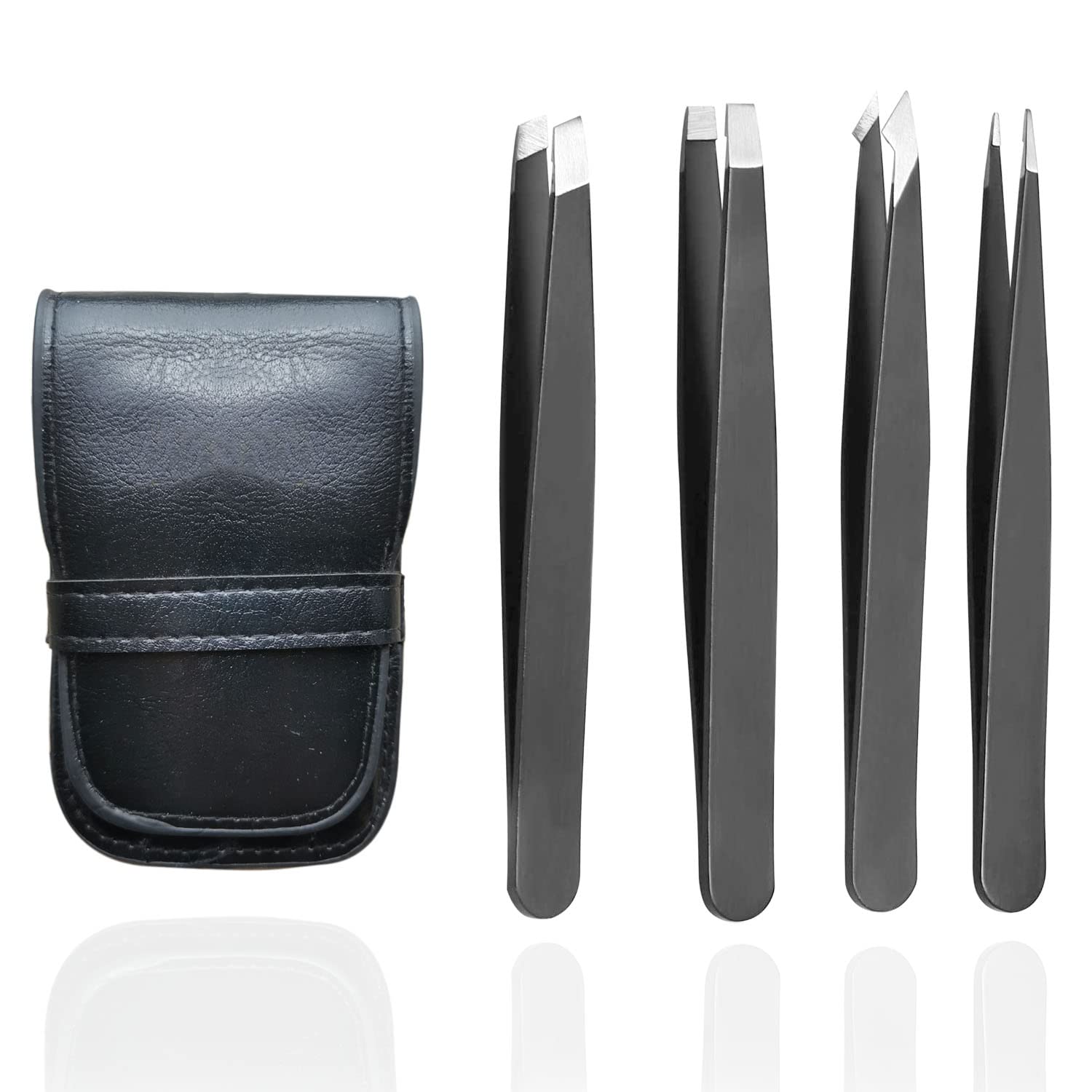 Eyebrow Tweezers Set for Women & Men, 4Pcs Professional Stainless Steel Slanted and Pointed Tweezer Set to Remove Facial Hair, Spl YLT-2 Tweezers - 1