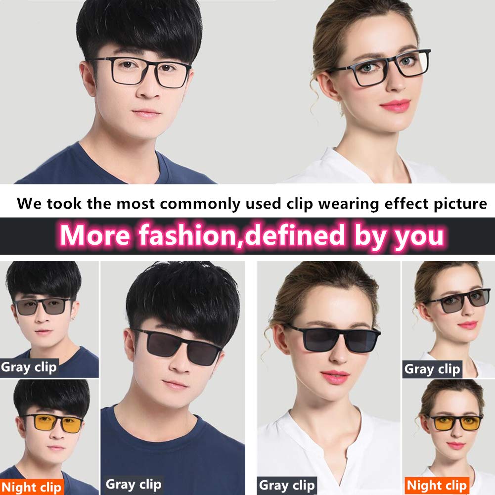 AOHENG TR90 5Pcs Magnetic Clip on Sunglasses Over Glasses for Night Driving