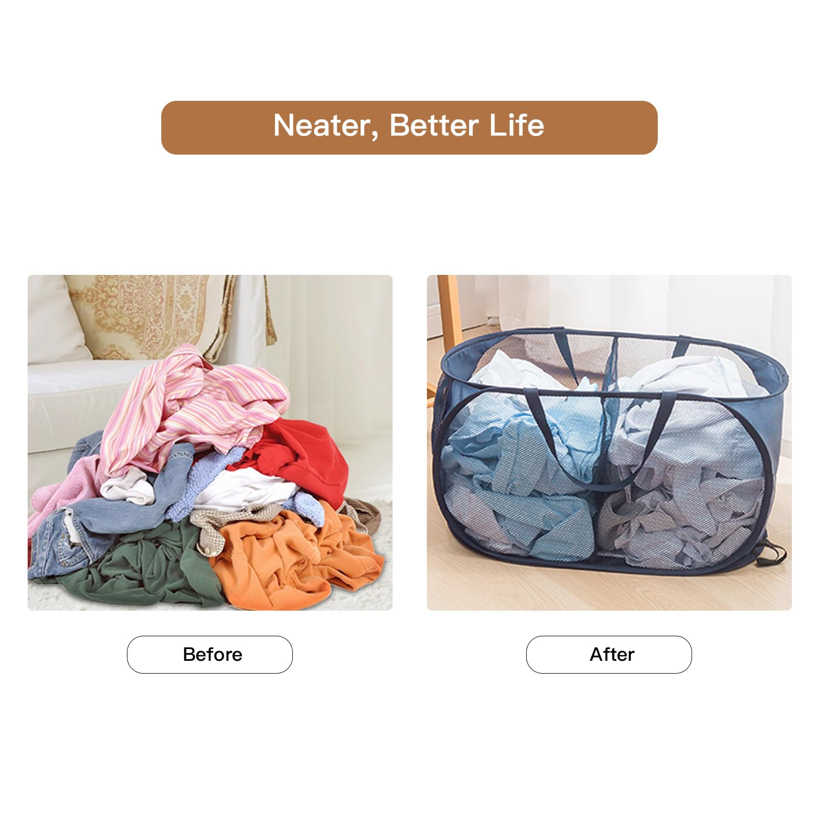 Cosmoharbor Cosmoharbor 3 Pack Laundry Hamper - Pop up Laundry Baskets Mesh Bulk Pop Up Hamper 2 Compartments Foldable Hamper Clothes Hamper Laundry Hamper with Handles