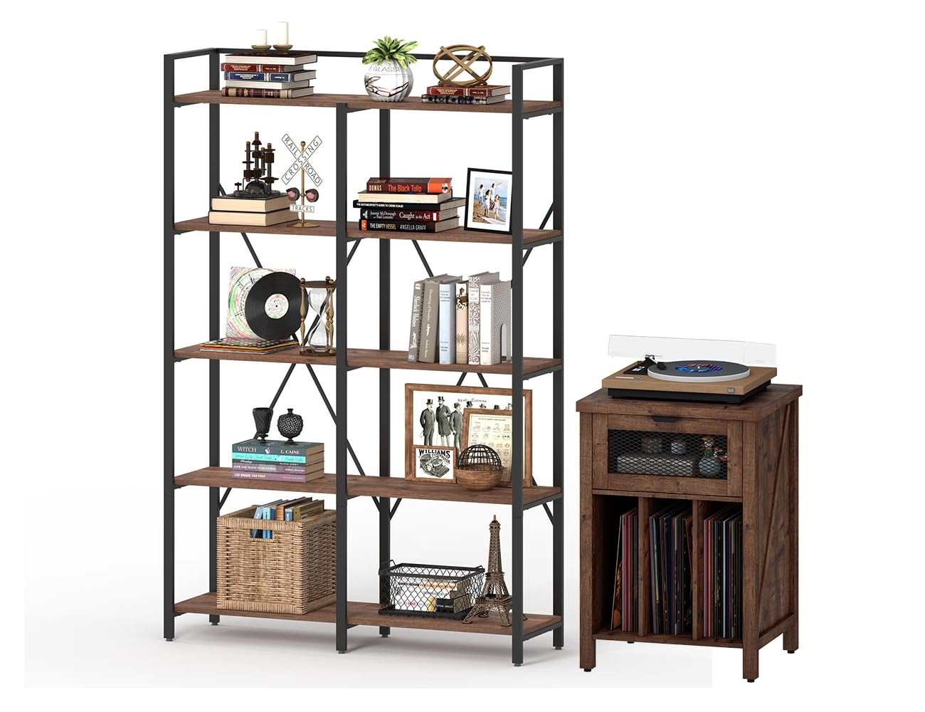 BON AUGURE Large Bookshelf and Record Stand