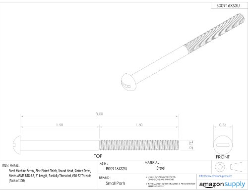 Small Parts Steel Machine Screw, Zinc Plated Finish, Round Head, Slotted Drive, Meets ASME B18.6.3, 1/2" Length, Fully Threaded, #8-32 UNC Threads (Pack of 100)