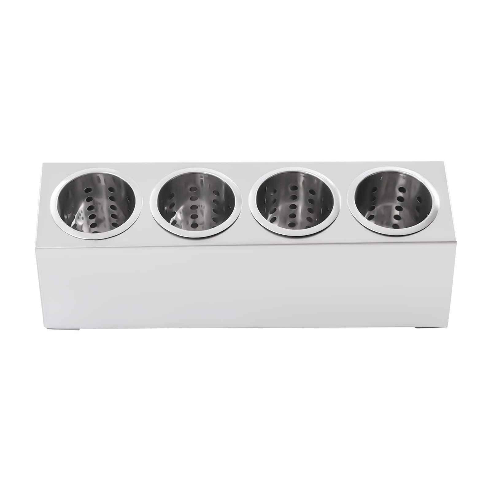 BILPIKOGoo Flatware Organizers 4-Hole Stainless Steel Cylinder Flatware Silverware Utensil Holder Organizer Canddy for Home,School, Restauran Use